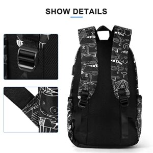 School Backpack Black Bookbag College High School Bags For Boys Girls Travel Rucksack Casual Daypack Laptop Backpacks(Black-M)