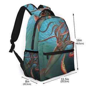 Cool Giant Squid Boys&Teen&Adult Backpack Office Sackpack Stylish Luggage Lightweight School College Travel Bags