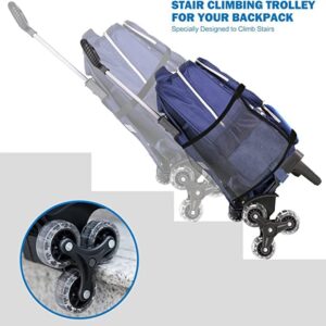 Amythe Backpack Trolley Wheeled Cart with Net Bag, Durable Aluminium Alloy Folding Luggage Carts with Wheels, Foldable Lightweight Student's Backpack Travel Hand Truck with Buckles, 6 Wheels