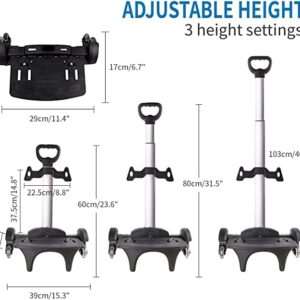 Amythe Backpack Trolley Wheeled Cart with Net Bag, Durable Aluminium Alloy Folding Luggage Carts with Wheels, Foldable Lightweight Student's Backpack Travel Hand Truck with Buckles, 6 Wheels