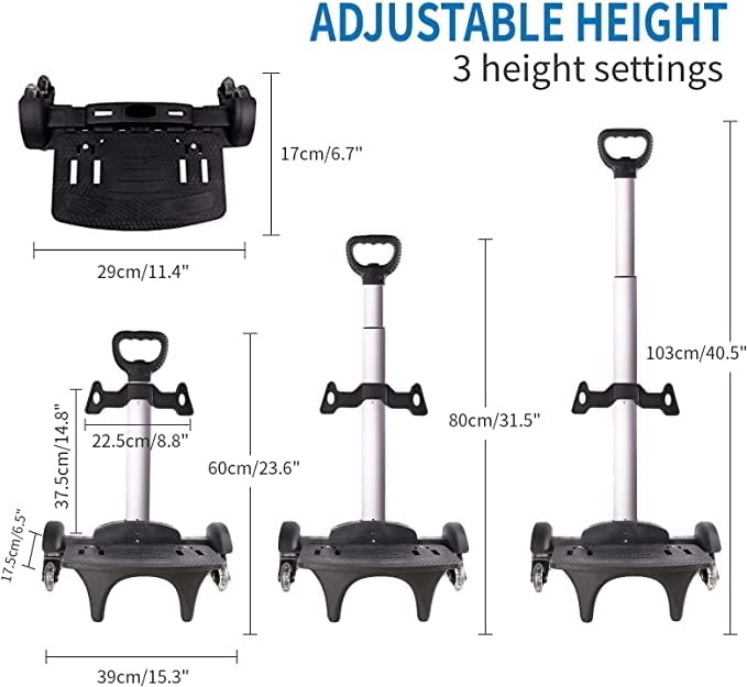 Amythe Backpack Trolley Wheeled Cart with Net Bag, Durable Aluminium Alloy Folding Luggage Carts with Wheels, Foldable Lightweight Student's Backpack Travel Hand Truck with Buckles, 6 Wheels