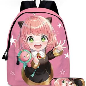 XIXISA 16" Spy x Family School Backpack with Pencil Case, Anya Forger Anime Daypack Student Bookbag Laptop Backpacks Supplies (E)