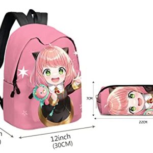 XIXISA 16" Spy x Family School Backpack with Pencil Case, Anya Forger Anime Daypack Student Bookbag Laptop Backpacks Supplies (E)