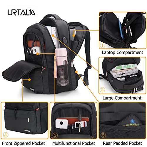 Urtala Travel Laptop Backpack with USB Charging Port, 15.6 Inch Business Computer Backpacks Large 30L Water Resistant Anti-Theft Hiking School College Bookbag for Men Women, Black