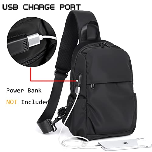 Peicees Sling Bag for Men & Women Sling Backpack With USB Charge Port Hiking Backpack Bag Waterproof Shoulder Crossbody Bags