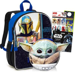 disney studio mandalorian backpack with baby yoda lunch box set – bundle with 16″ mandalorian backpack, baby yoda shaped ears lunch bag, stickers | mandalorian backpack for boys