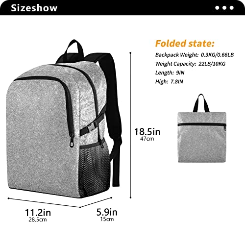 Silver White Glitter Texture Silver White Sparkling Shiny Background Folded Backpack Laptop Backpack Schoolbag Daypacks Purse Casual Shoulders Bag Knapsack College Students Bookbag