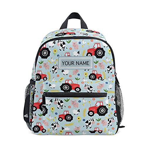 Custom Farm Animals and Trucks Pattern Kid's Toddler Backpack, Personalized Backpack with Name/Text, Customization School Bag