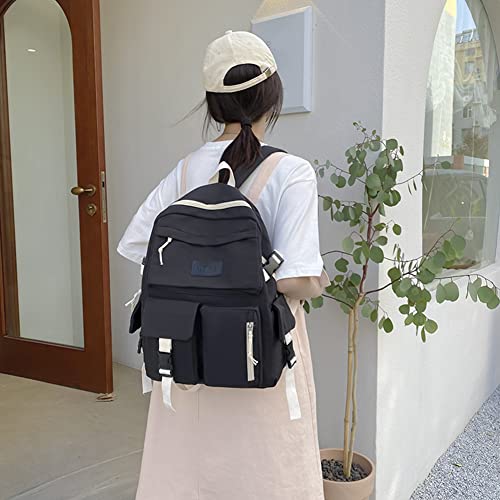 Simple Canvas Backpack Large Capacity College Student Hit Color Laptop Schoolbag