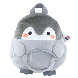 sufuzega kawaii plush penguin small fuzzy purse backpack fluffy cozy mini bag japanese cute pendant teen girl boy school bag (grey)