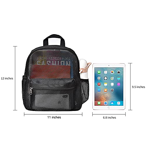 Semi-Transparent Mesh Backpack Mini Small Mesh Backpack for Beach Swimming Travel Outdoor Sports (Black)