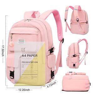 School Backpack for Teens Girls, Large Capacity Middle High School Bookbag, Multi Pocket Waterproof School Bag (Pink)