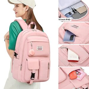 School Backpack for Teens Girls, Large Capacity Middle High School Bookbag, Multi Pocket Waterproof School Bag (Pink)