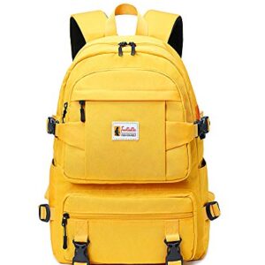 AGOWOO College Backpack Teen Lightweight School Book Bag with USB Charger Port Casual Daypack (Yellow) for Women Men Youth