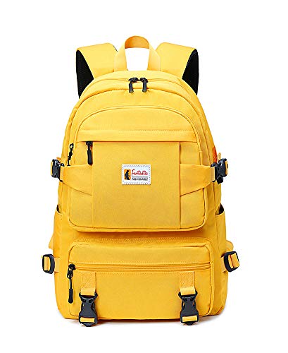 AGOWOO College Backpack Teen Lightweight School Book Bag with USB Charger Port Casual Daypack (Yellow) for Women Men Youth