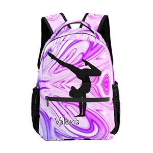 zaaprintblanket personalized gymnastics purple art tie dyed with text name bookbag waterproof backpack for boys girl gift