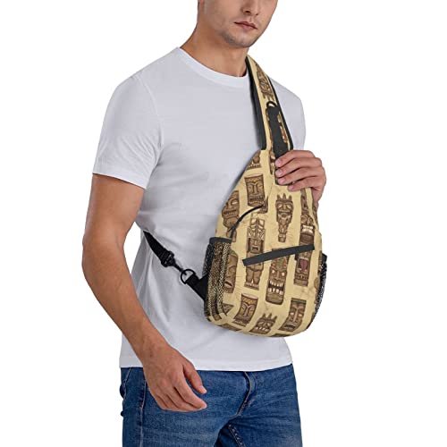 PSVOD Vintage Aloha Tiki Pattern Crossbody Bag Men'S Chest Cross Body Bag, Light, For Hiking And Travel