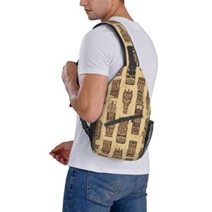 PSVOD Vintage Aloha Tiki Pattern Crossbody Bag Men'S Chest Cross Body Bag, Light, For Hiking And Travel