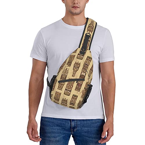 PSVOD Vintage Aloha Tiki Pattern Crossbody Bag Men'S Chest Cross Body Bag, Light, For Hiking And Travel