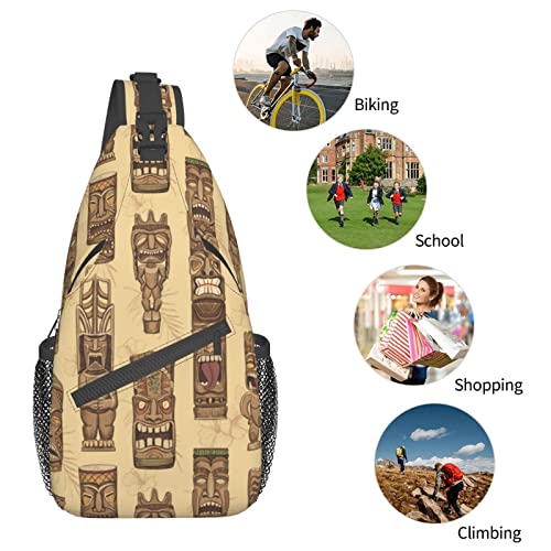 PSVOD Vintage Aloha Tiki Pattern Crossbody Bag Men'S Chest Cross Body Bag, Light, For Hiking And Travel