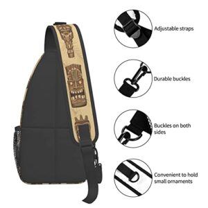 PSVOD Vintage Aloha Tiki Pattern Crossbody Bag Men'S Chest Cross Body Bag, Light, For Hiking And Travel