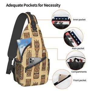 PSVOD Vintage Aloha Tiki Pattern Crossbody Bag Men'S Chest Cross Body Bag, Light, For Hiking And Travel