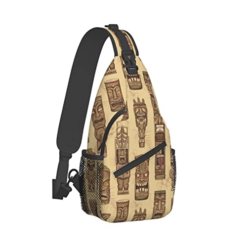 PSVOD Vintage Aloha Tiki Pattern Crossbody Bag Men'S Chest Cross Body Bag, Light, For Hiking And Travel