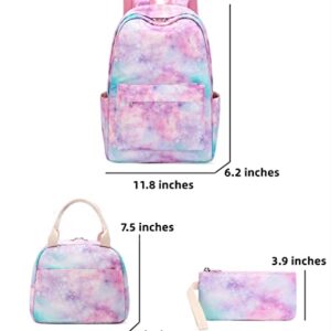 Nlzflgu Teens Girls School Backpack Set Children's Schoolbag Triple with Lunch Bag and Pencil Pouch Travel Casual Backpack (Purple Starry Sky)