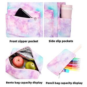 Nlzflgu Teens Girls School Backpack Set Children's Schoolbag Triple with Lunch Bag and Pencil Pouch Travel Casual Backpack (Purple Starry Sky)