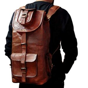 Shy Shy Let’s Touch The Sky Rustic Vintage Leather Backpack Travel Rucksack knapsack Daypack Bag for Men Women Brown (20 X 10 X 8 inches)