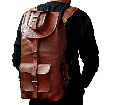 Shy Shy Let’s Touch The Sky Rustic Vintage Leather Backpack Travel Rucksack knapsack Daypack Bag for Men Women Brown (20 X 10 X 8 inches)