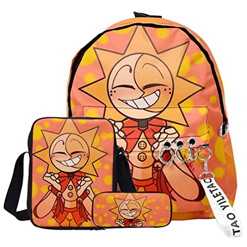 QQQQQ Cartoon Anime Sundrop Fnaf 3 Piece Backpack Lunch Bag Shoulder Bag Pencil Bag For Teen Fashionblack, One Size