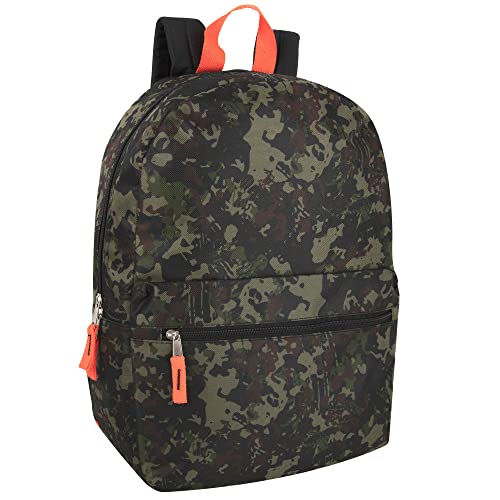 Trail maker Boys Printed Backpack with Pencil Pouch for School, Travel, Hiking, Camping for Kids (Military Camo)