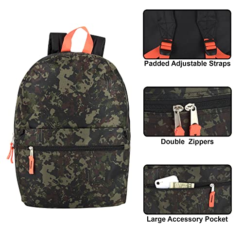 Trail maker Boys Printed Backpack with Pencil Pouch for School, Travel, Hiking, Camping for Kids (Military Camo)