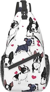 boston terrier red heart dog chest pack sling chest bag multipurpose casual chest shoulder backpack for men women