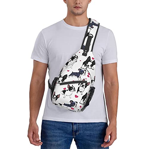 Boston Terrier Red Heart Dog Chest Pack Sling Chest Bag Multipurpose Casual Chest Shoulder Backpack for Men Women