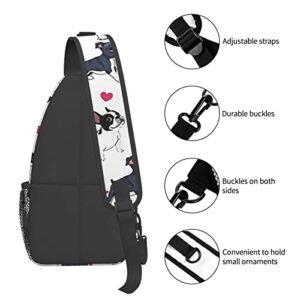 Boston Terrier Red Heart Dog Chest Pack Sling Chest Bag Multipurpose Casual Chest Shoulder Backpack for Men Women