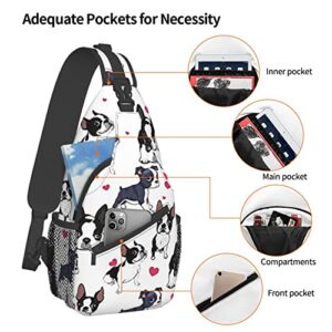 Boston Terrier Red Heart Dog Chest Pack Sling Chest Bag Multipurpose Casual Chest Shoulder Backpack for Men Women