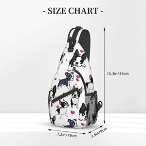 Boston Terrier Red Heart Dog Chest Pack Sling Chest Bag Multipurpose Casual Chest Shoulder Backpack for Men Women