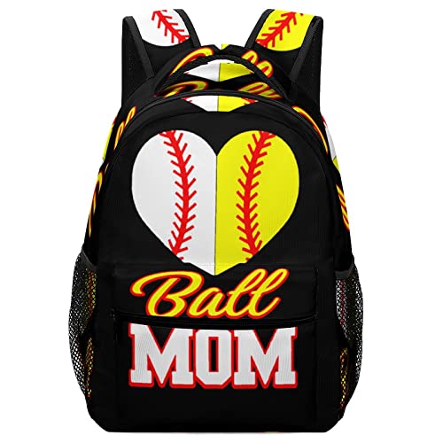 Funny Ball Mom Softball Baseball Laptop Backpack Shoulder Bag Daypack with Adjustable Strap for Casual School Travel