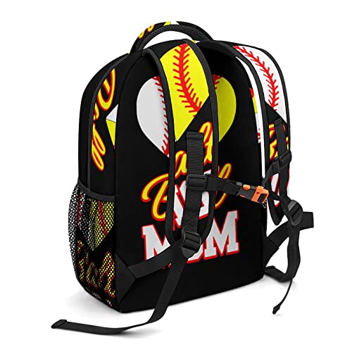 Funny Ball Mom Softball Baseball Laptop Backpack Shoulder Bag Daypack with Adjustable Strap for Casual School Travel