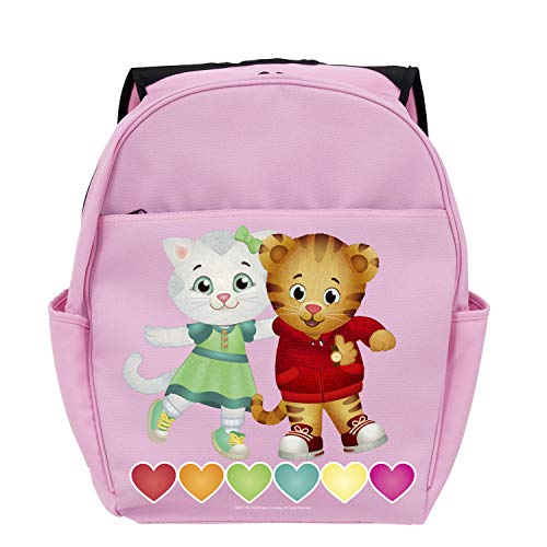 Daniel Tiger's Neighborhood Hearts Personalized Backpack with Custom Name Printed on Pink Book Bag | Zippered Compartments and Side Water Bottle Pockets | Youth Size School Bag