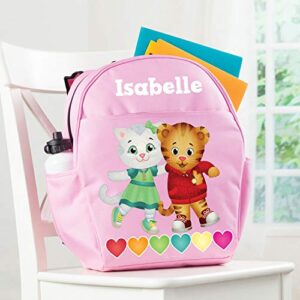 Daniel Tiger's Neighborhood Hearts Personalized Backpack with Custom Name Printed on Pink Book Bag | Zippered Compartments and Side Water Bottle Pockets | Youth Size School Bag