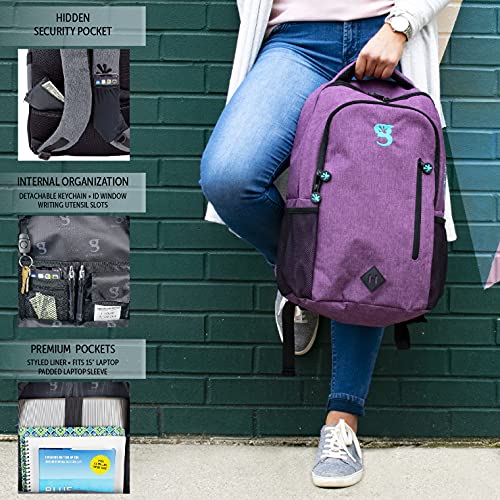 geckobrands Ambition Backpack – School/Work Backpack, Purple/Teal