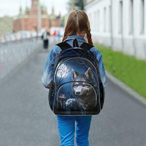 ALAZA Dark Night Wolf and Full Moon School Bag Casual Daypack Book Bags for Primary Junior High School