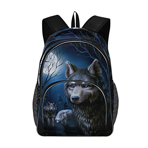 ALAZA Dark Night Wolf and Full Moon School Bag Casual Daypack Book Bags for Primary Junior High School