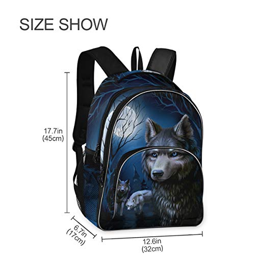 ALAZA Dark Night Wolf and Full Moon School Bag Casual Daypack Book Bags for Primary Junior High School