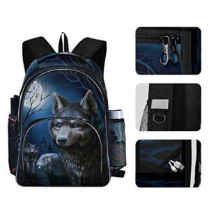 ALAZA Dark Night Wolf and Full Moon School Bag Casual Daypack Book Bags for Primary Junior High School