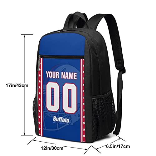 YLCH Custom American Football Style Backpack Personalized Name Any Number Teens Girls Boys Custom School Bag Computer Buffalo Backpacks 17 Inch Large Capacity.