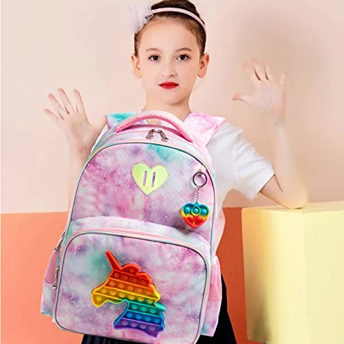 Egchescebo POP Fidget Backpack for Girls Large 17" Unicorn Toy Backpacks School 3PCS Elementary Fidget Backpack Set with Lunch Box Suitable Girls Backpacks for Travel School Mochila Para Niñas